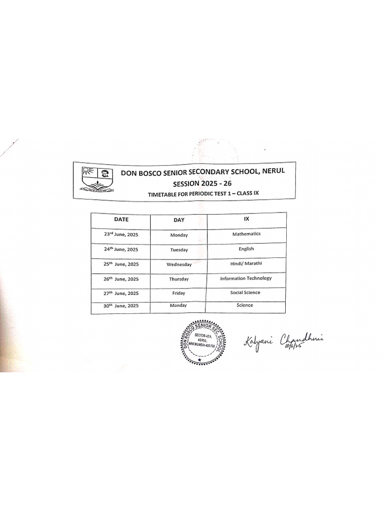 Pt-1 Timetable and Syllabus (9th) | PDF