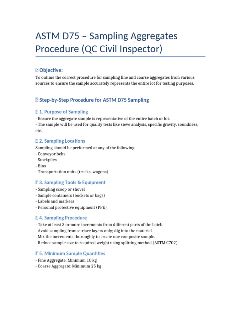 ASTM D75 Sampling Procedure QC | PDF | Construction Aggregate