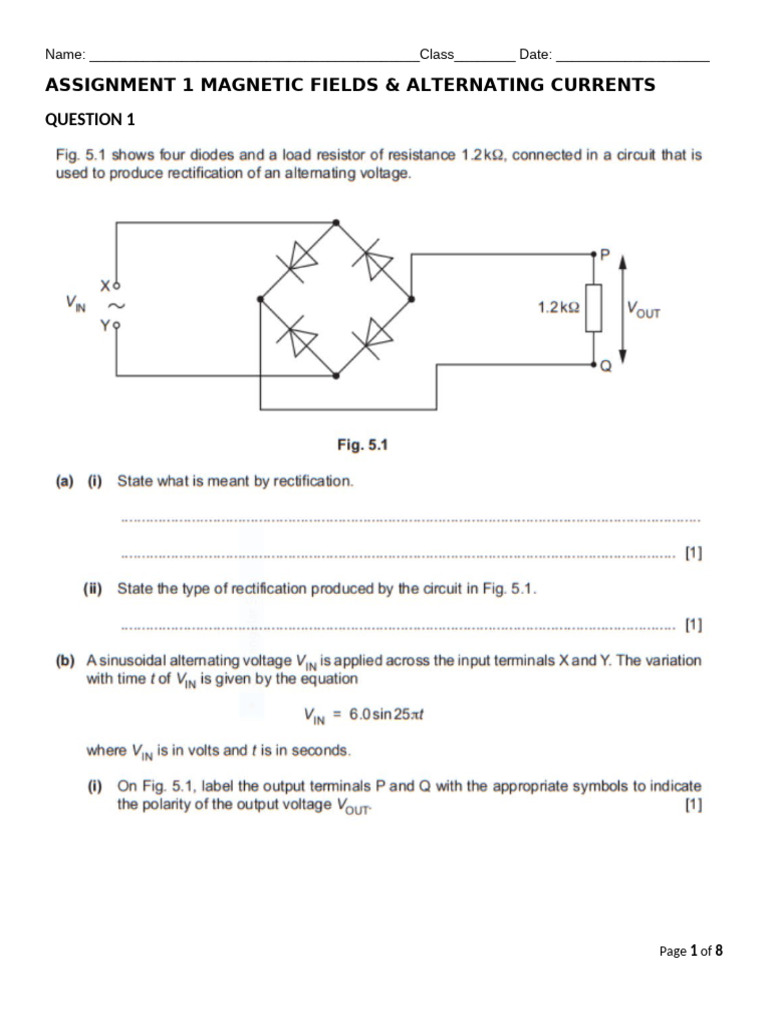 Magnetic Fields Assignment 1 | PDF