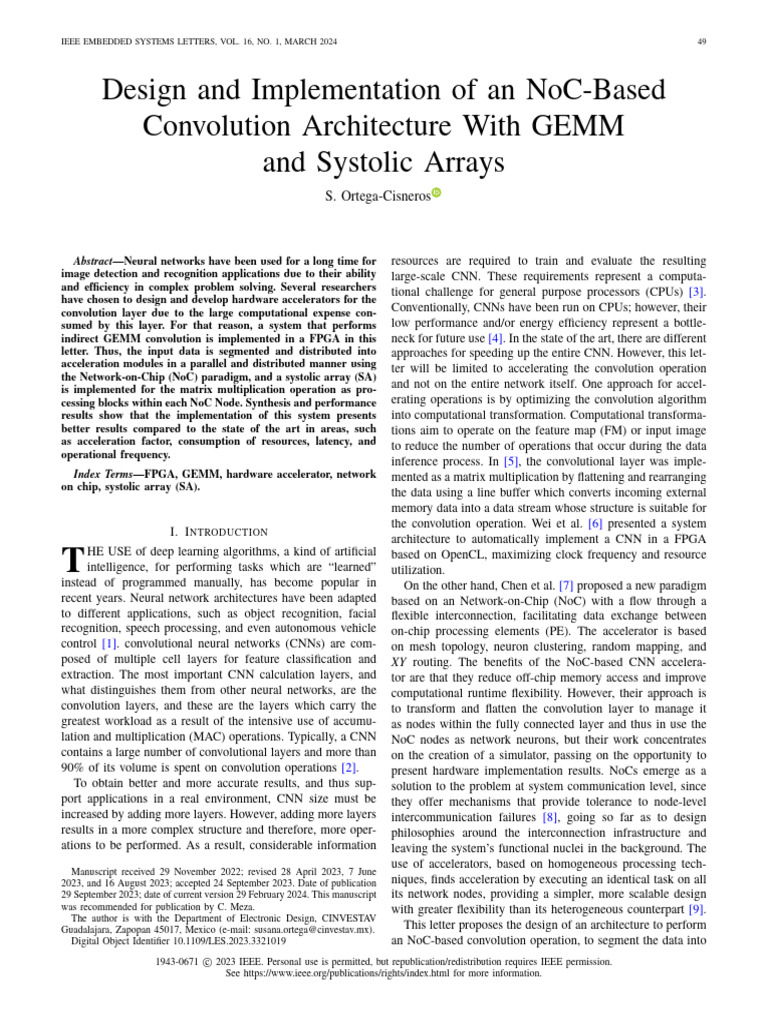 Design And Implementation Of An Noc Based Convolution Architecture With Gemm And Systolic Arrays