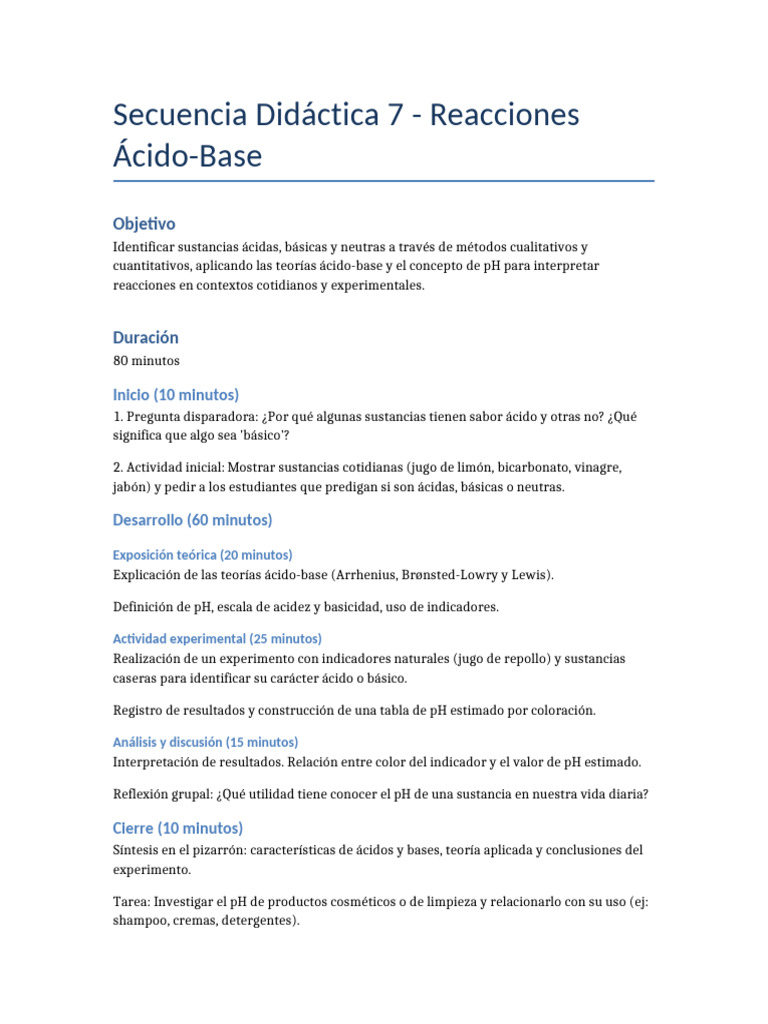 Secuencia Didactica 7 Acido Base | PDF