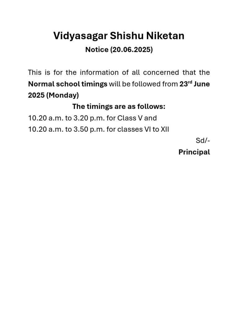 Normal School Timings Notice (20.06.2025) | PDF