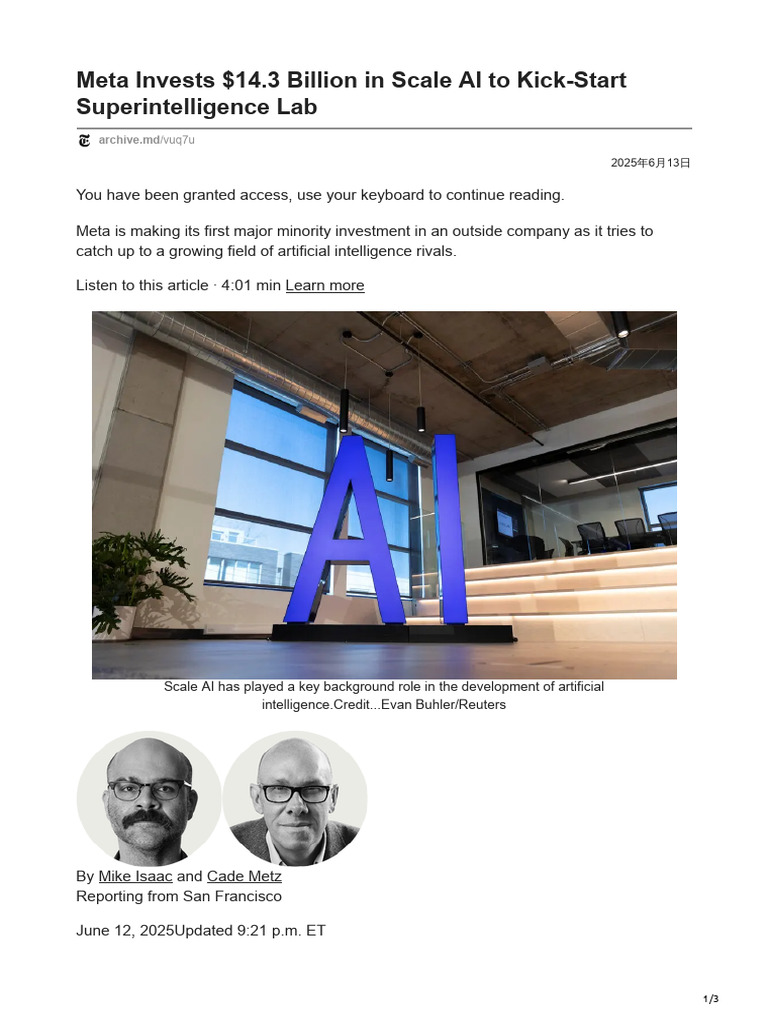 Archive - Md-Meta Invests 143 Billion in Scale AI To Kick-Start ...