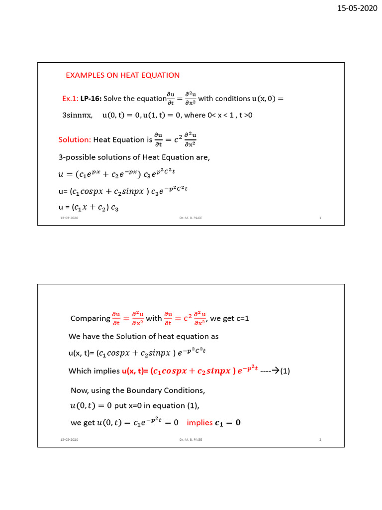 Heat Equation Solutions and Examples | PDF | Equations | Mathematical ...