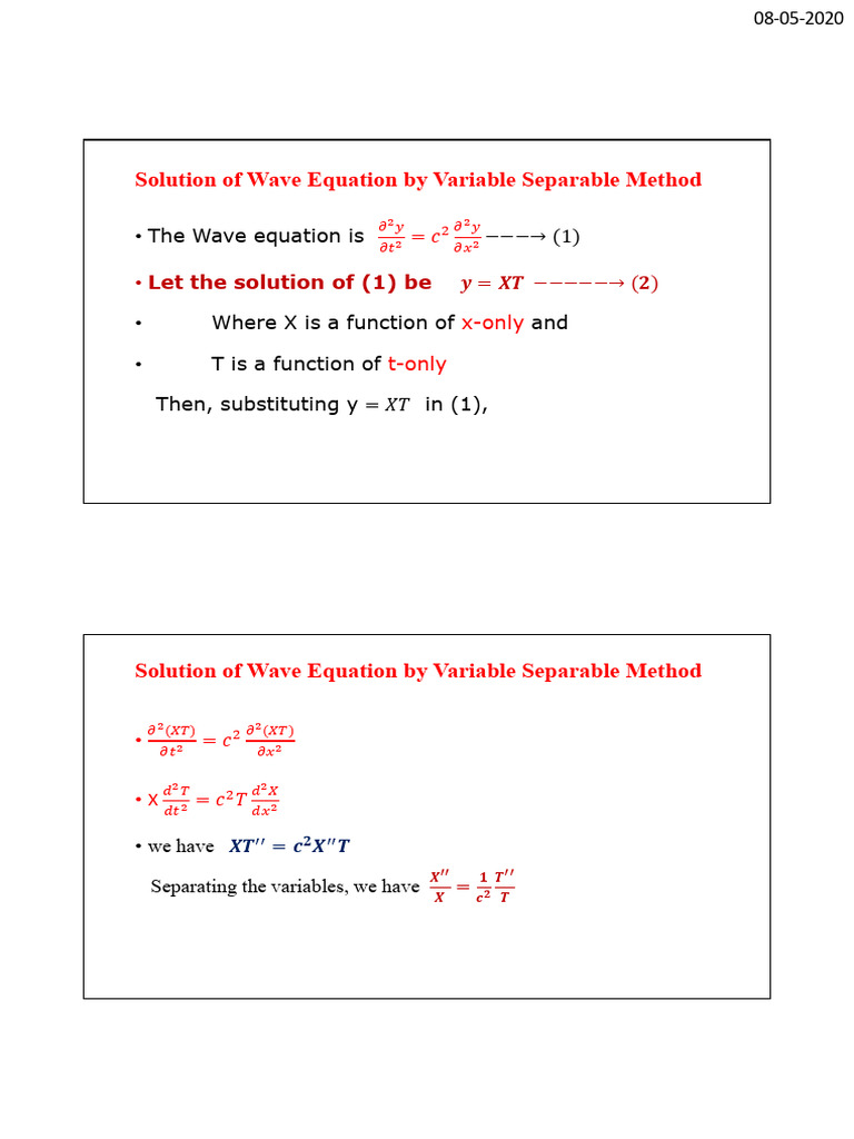 Wave Equation Solutions Explained | PDF | Equations | Wave Equation