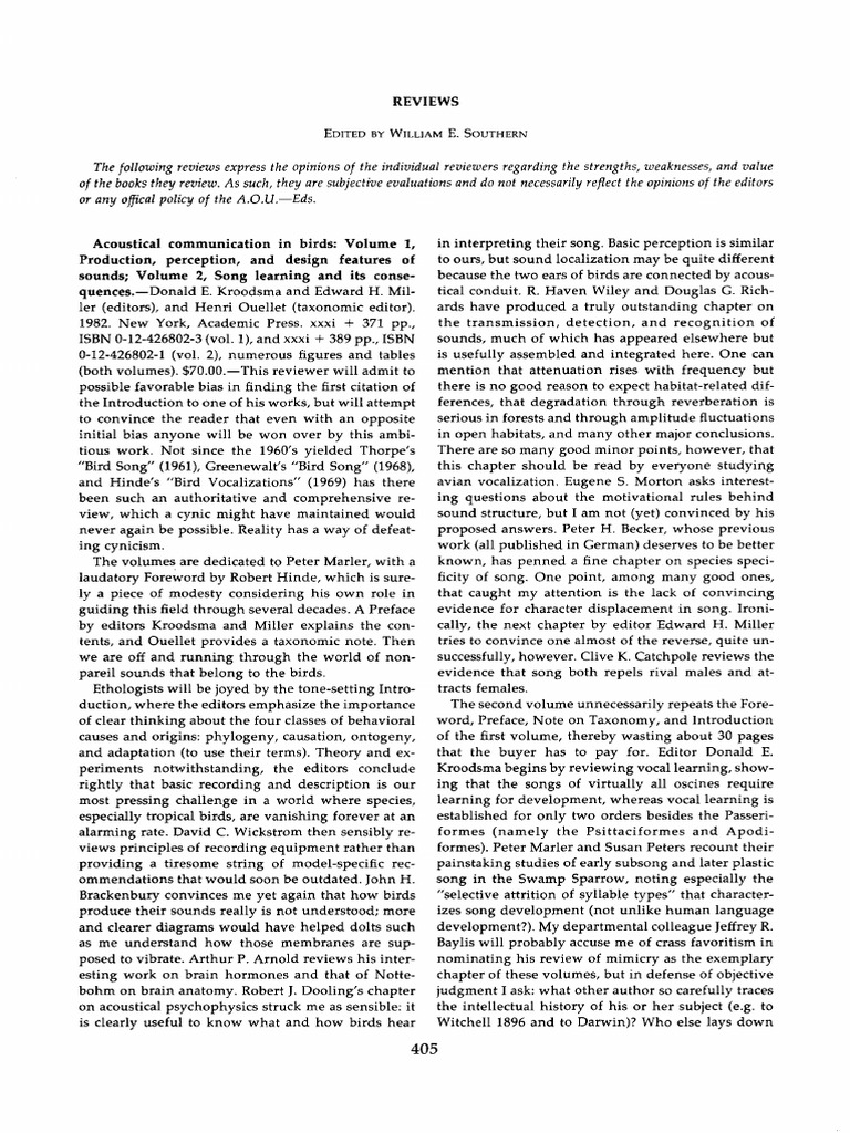 Review of "Acoustical Communication in Birds" | PDF | Biology | Zoology