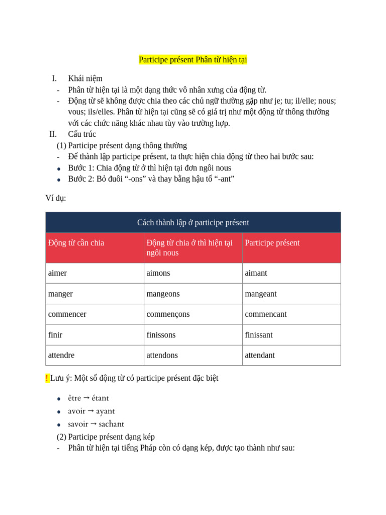 Participe Present, Adjectif Verbal, Gerondif | PDF