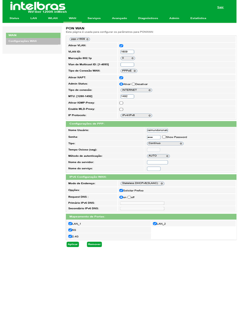 Intelbras - WiFiber 1200R InMesh | PDF | I Pv6 | Sistema de Nomes de Domínio (DNS)