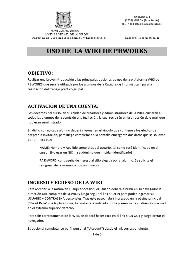 Uso de la Wiki PBworks en Informática II | PDF | Wiki | Archivo de ...