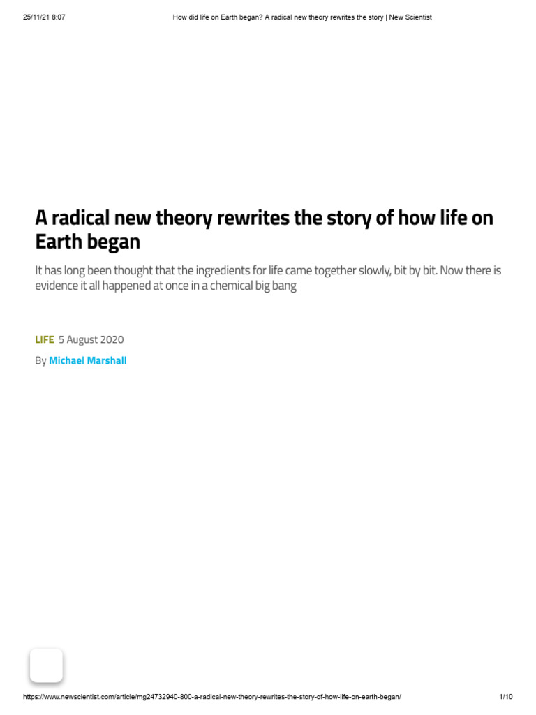 How Did Life On Earth Began - A Radical New Theory Rewrites The Story ...