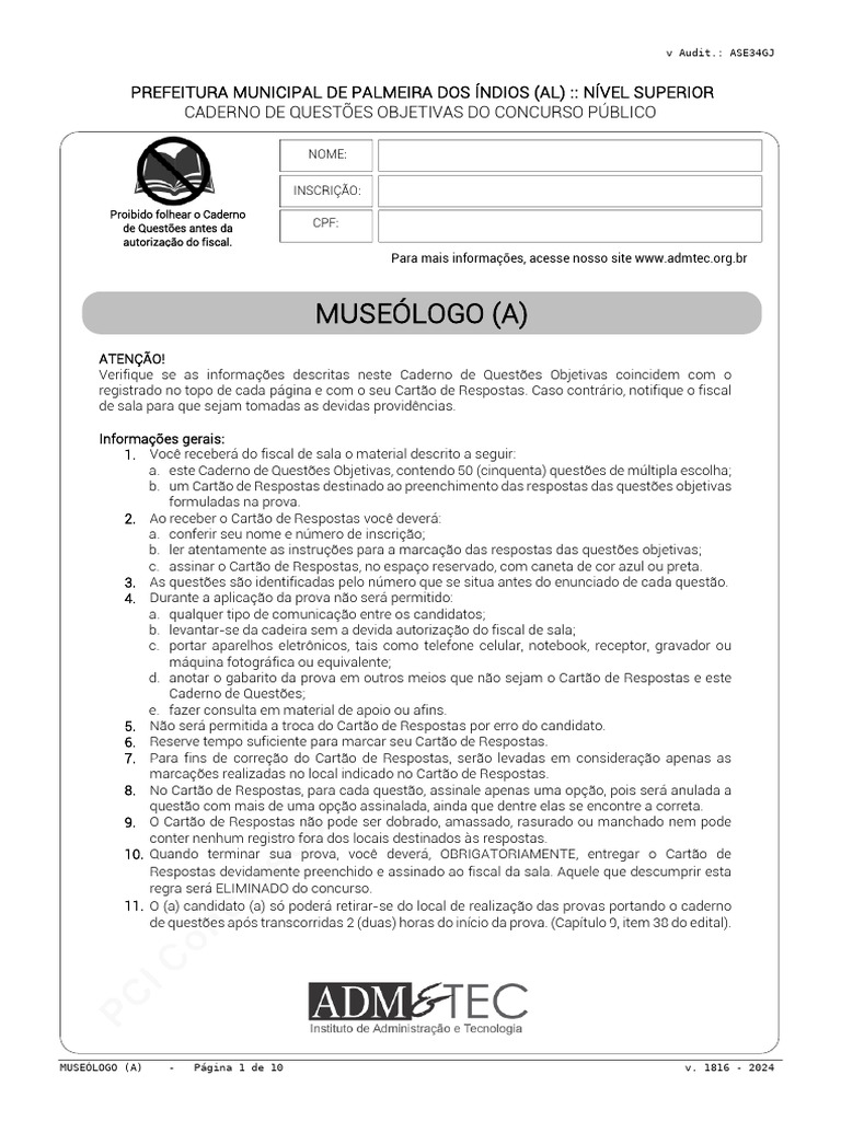 Museólogo - Pref. Palmeira Dos ÍndiosAL | PDF | Museu | Museologia