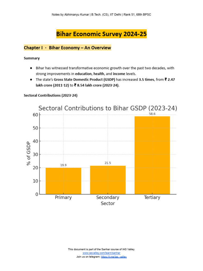 Bihar Economic Survey 2024-25 Overview | PDF | Agriculture | Gross ...