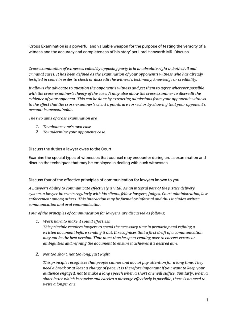 Cross Examination and Legal Communication Techniques | PDF | Witness ...