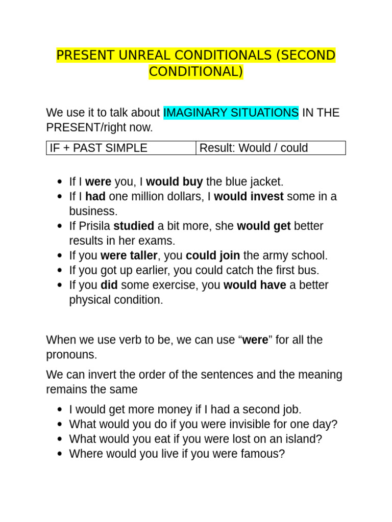 Present Unreal Conditionals - I Wish | PDF