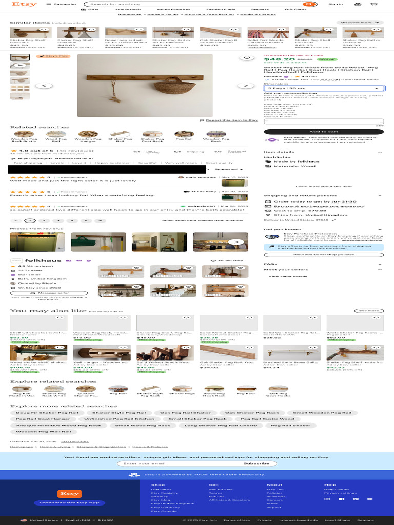 Shaker Peg Rail Made From Solid Wood Peg Rail Peg Hooks Coat Hook ...