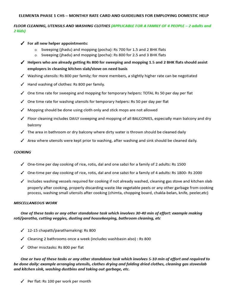 Maid Rules English and Marathi 2022 | PDF | Housekeeping | Kitchen Utensil