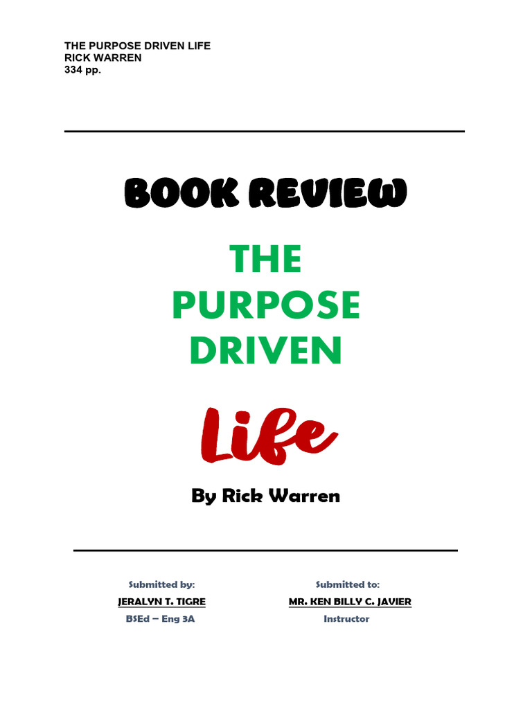 Purpose Driven Life Book Review | PDF | Love | Truth