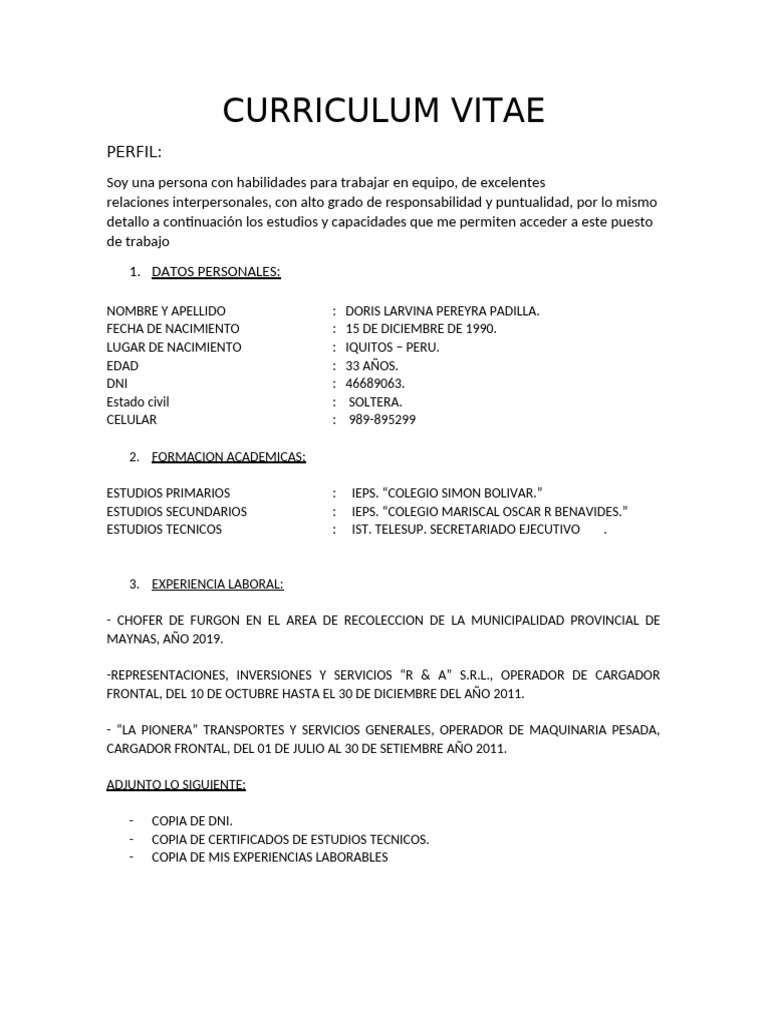 Curriculum Vitae Doris Pereyra | PDF