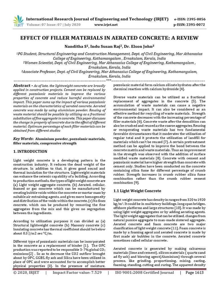 Effect of Filler Materials on Aerated Concrete | PDF | Concrete | Cement