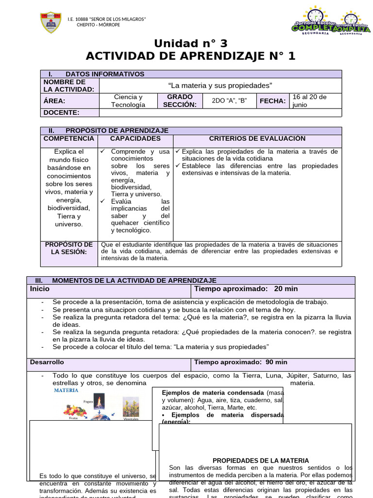 Sesion 1 La Materia y Sus Propiedades | PDF | Importar | Agua