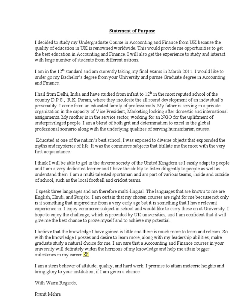 Sop Uk | PDF | Cognition | Further Education