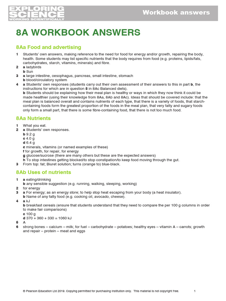 Year 8 - Workbook Answers 8A 8C & 8J | PDF | Cellular Respiration ...
