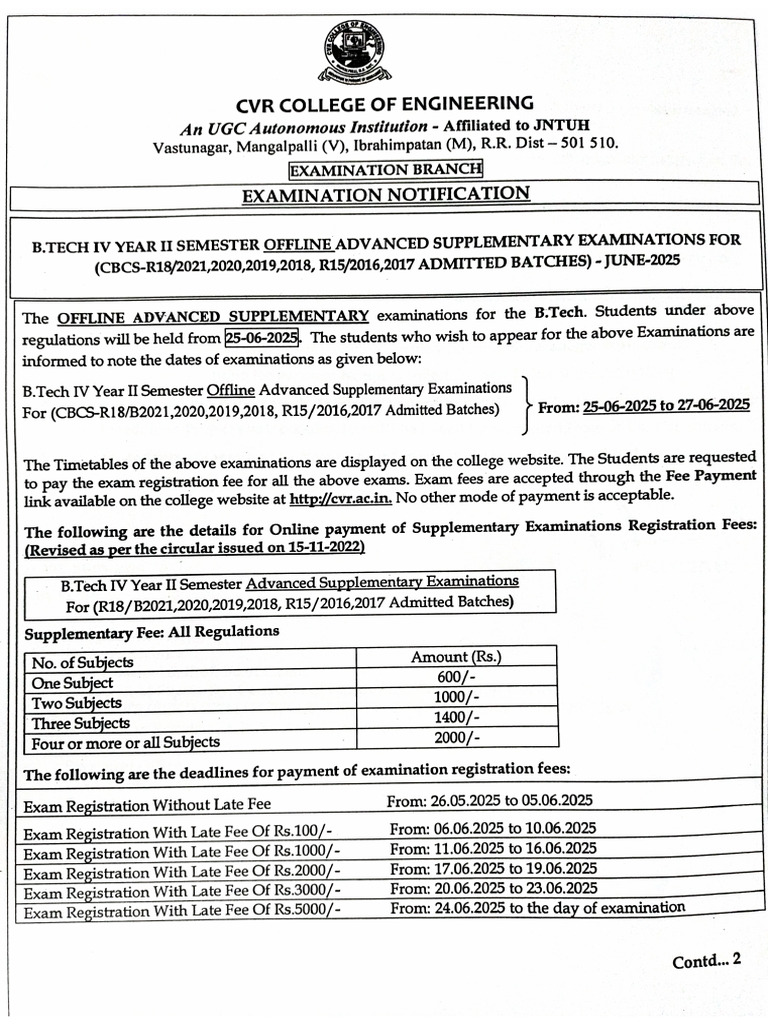 IV-II Advance Supplementary Exam Notification | PDF