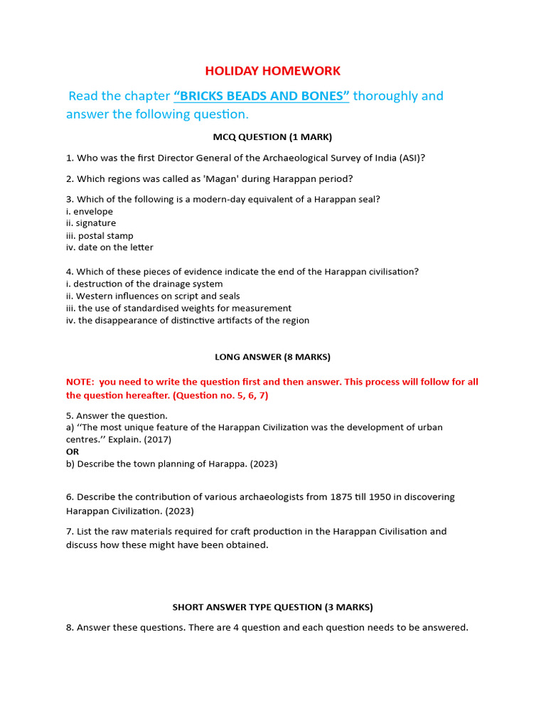 Holiday Homework | PDF