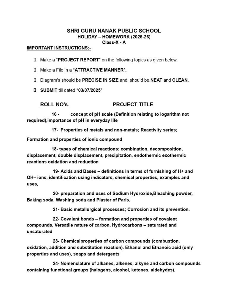 Projects 10A Chemistry SGN | PDF