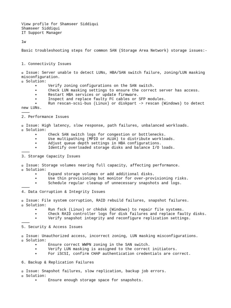 Shamseer Siddiqui Post On Basic Tshoot Steps For Common SAN | PDF | Computer Data Storage ...