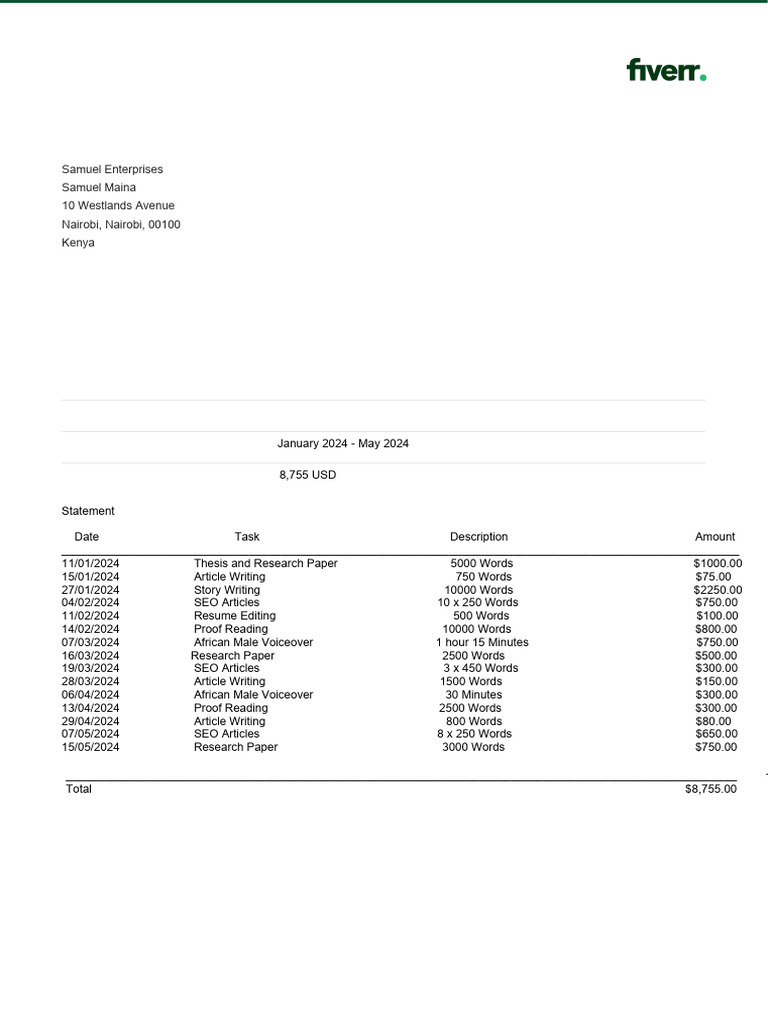 Fiverr Earnings Statement 2024 | PDF