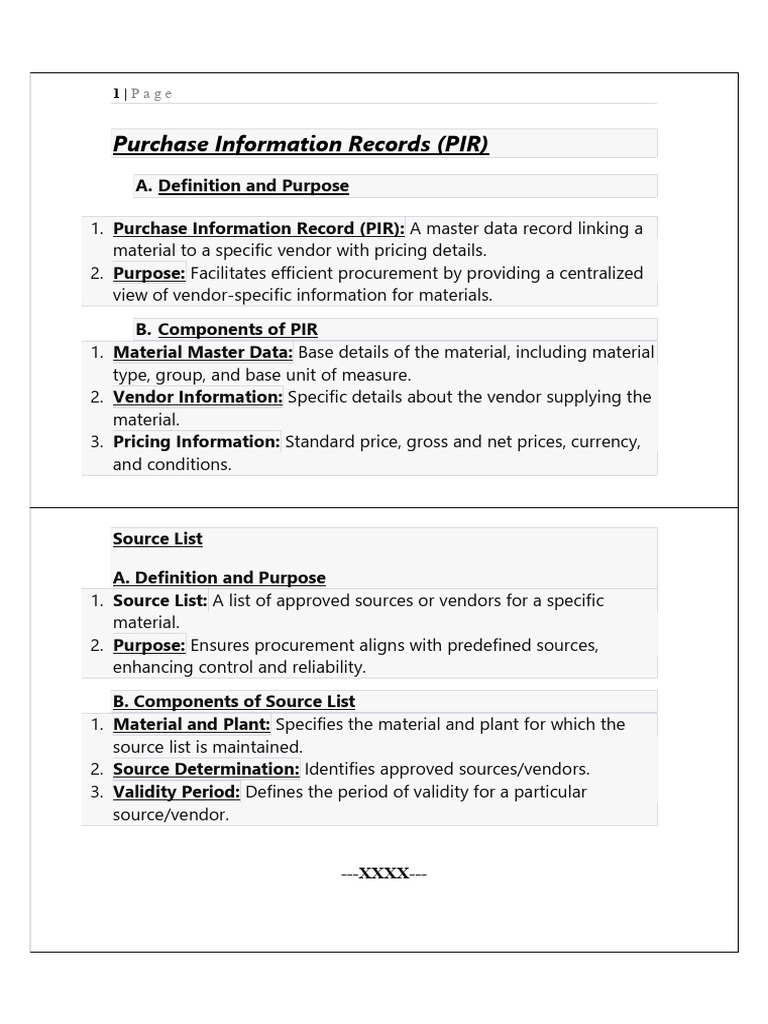 PIR and Source List Notes (1page) | PDF