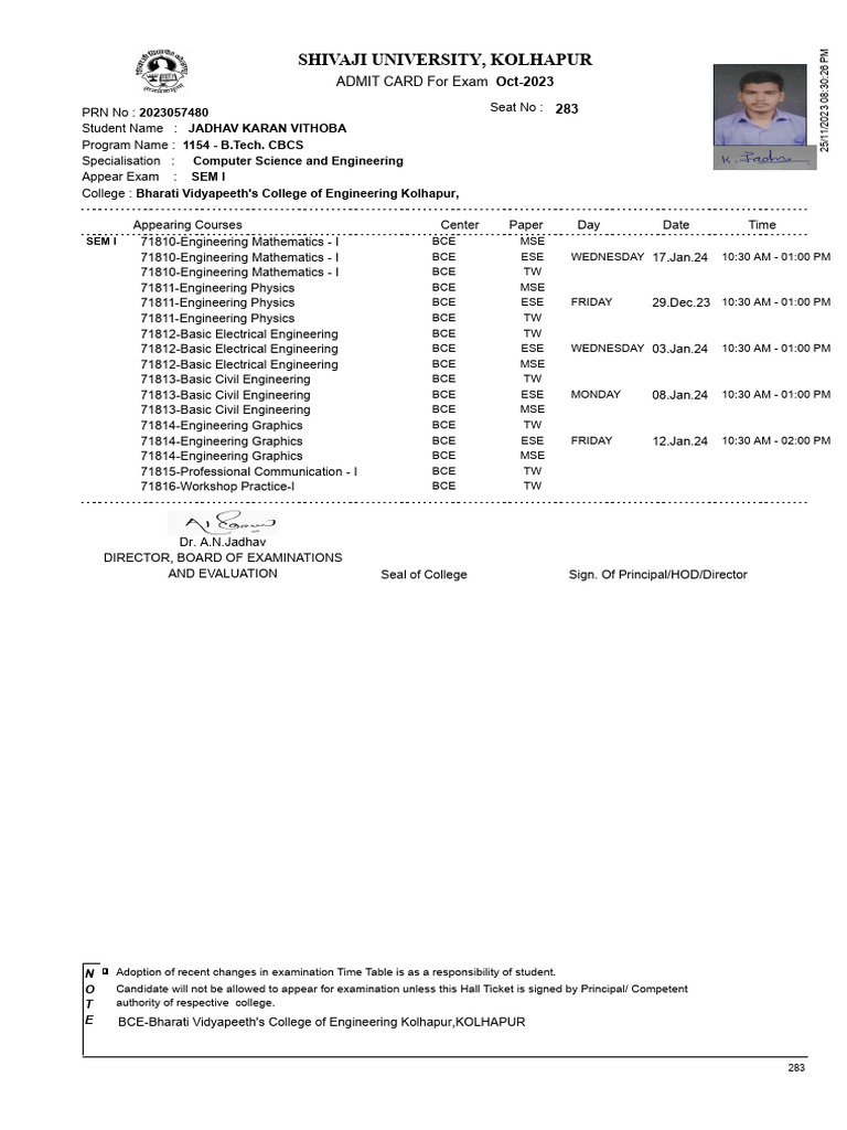 Shivaji University, Kolhapur: Jadhav Karan Vithoba 2023057480 | PDF ...