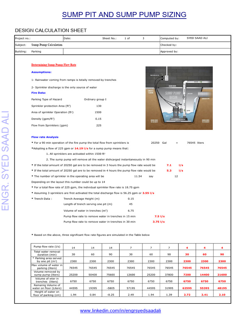 Sump Pit Calculation & Details | PDF | Fire Sprinkler System | Pump