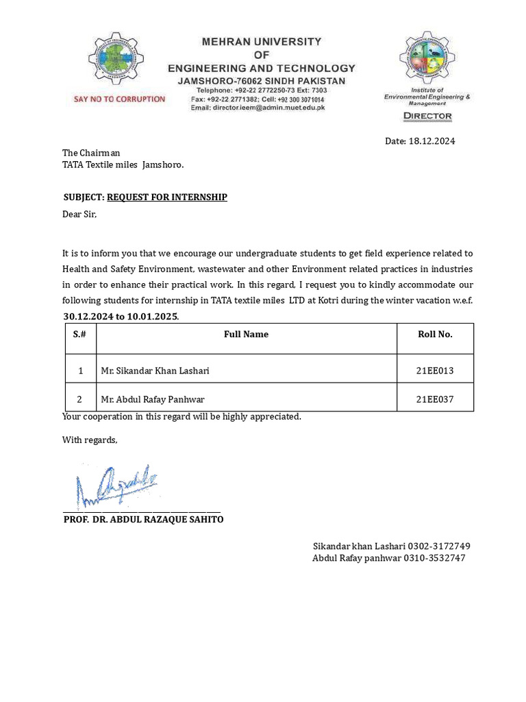 Internship Letter | PDF