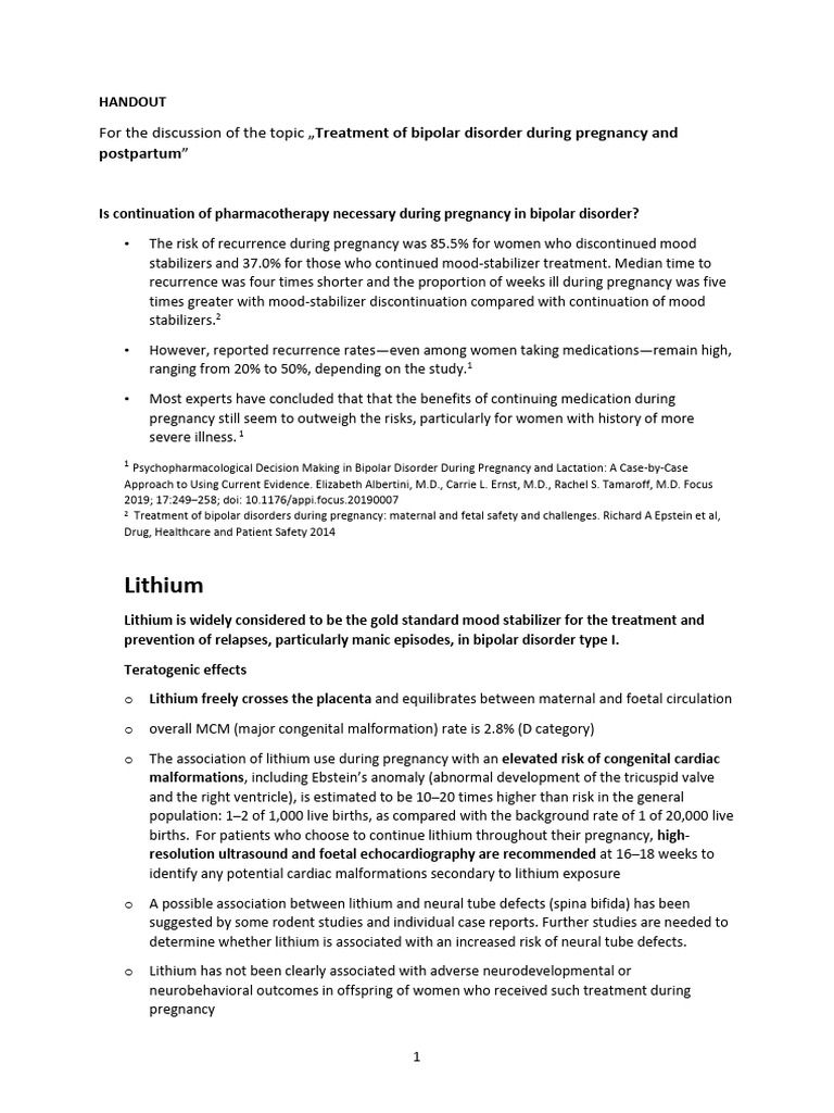 Discussion Bipolar-Pregnancy Hand Out | PDF | Bipolar Disorder | Pregnancy