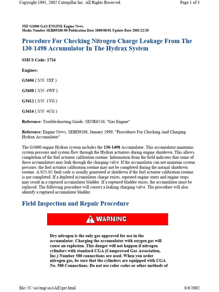 G3606 Gas Engine Accumulator Repair Guide | PDF | Valve | Engines