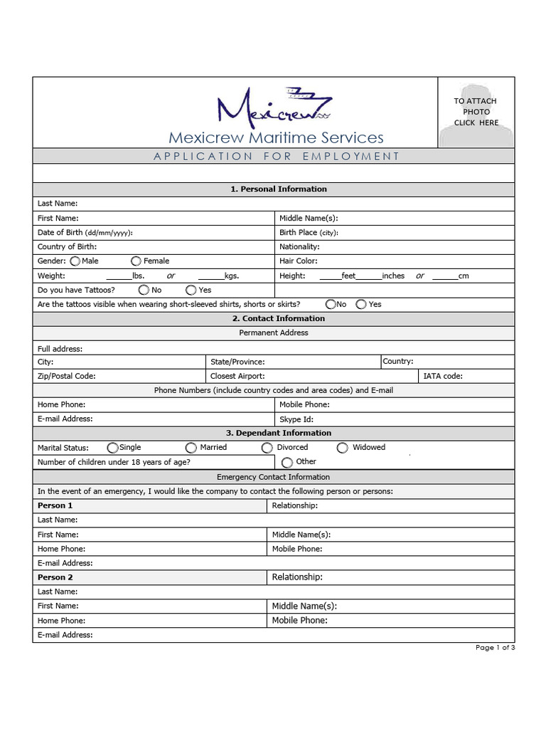 Mexicrew Employment Application Form | PDF
