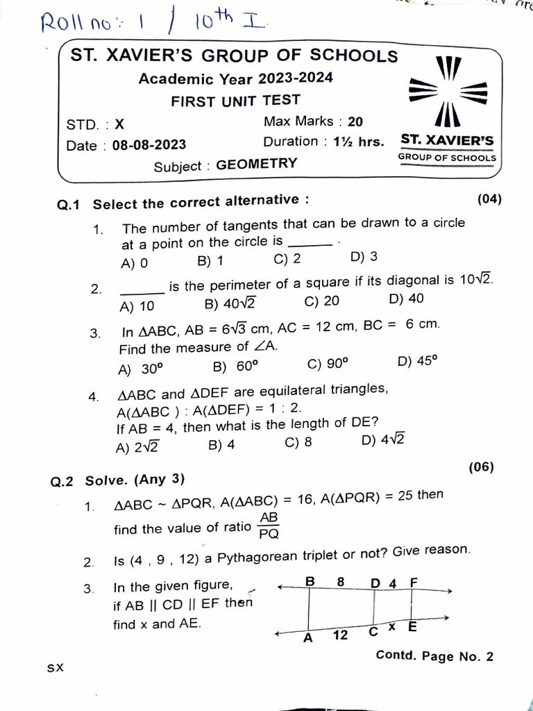Chapters 1 and 2 Geometry Practice Paper | PDF | Circle | Elementary Geometry
