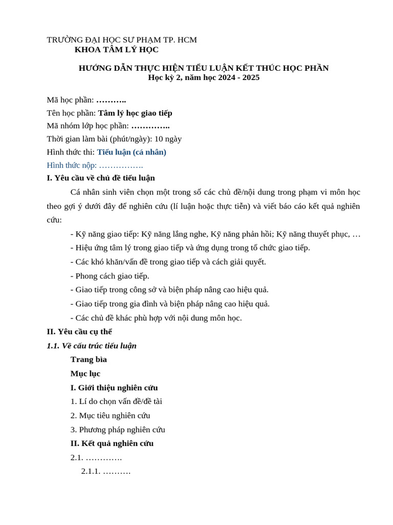 Hướng dẫn làm TIEU LUAN hết môn | PDF