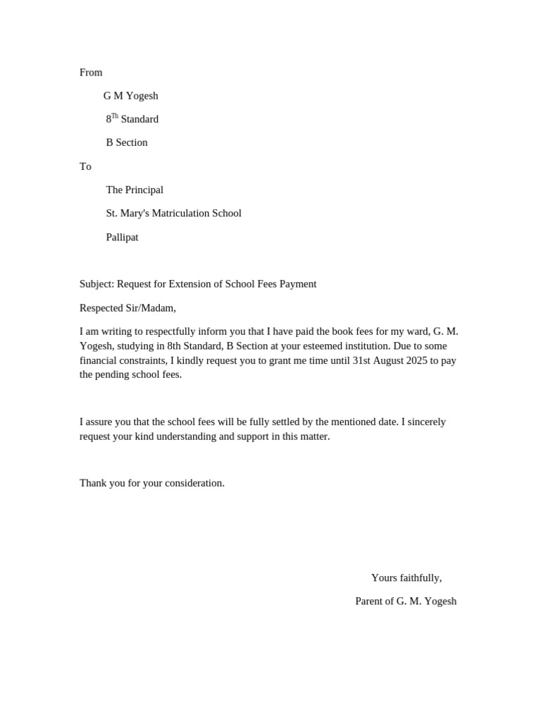 Request for School Fees Extension | PDF