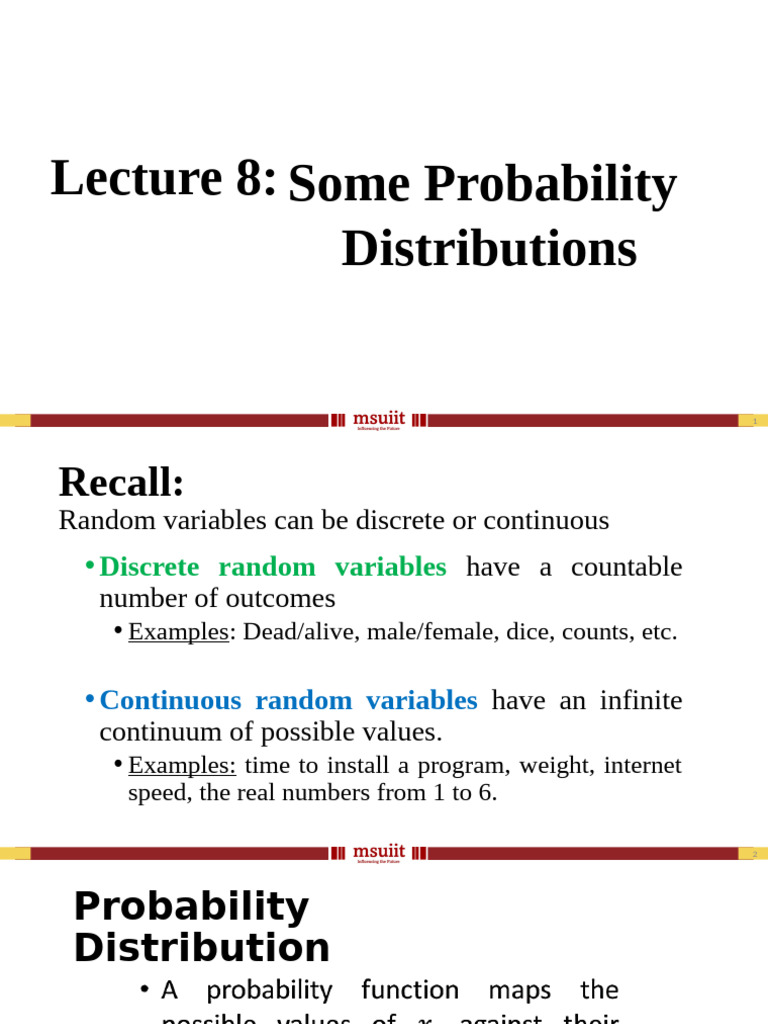 Lecture 8 Continuous Distributions | PDF | Probability Distribution | Probability Theory