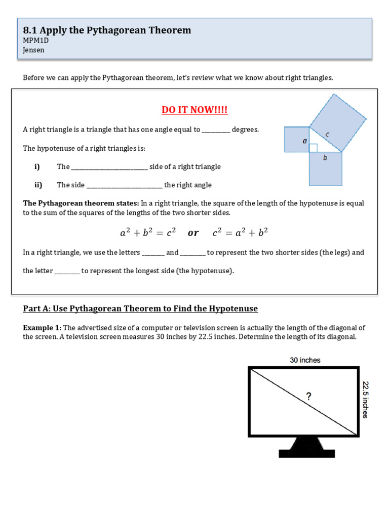Pythagorean Theorem Lecture Pdf Triangle Geometry Elementary
