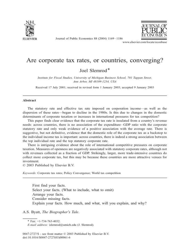 Slemrod - 04 - Are Corporate Tax Rates or Countries Converging | PDF ...