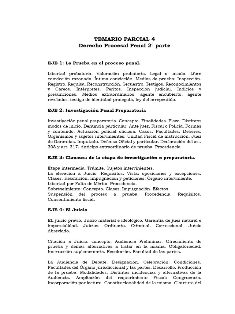 Temario Parcial 4 (DPP - 2°) Jursoc | PDF | Evidencia (ley) | Fiscal