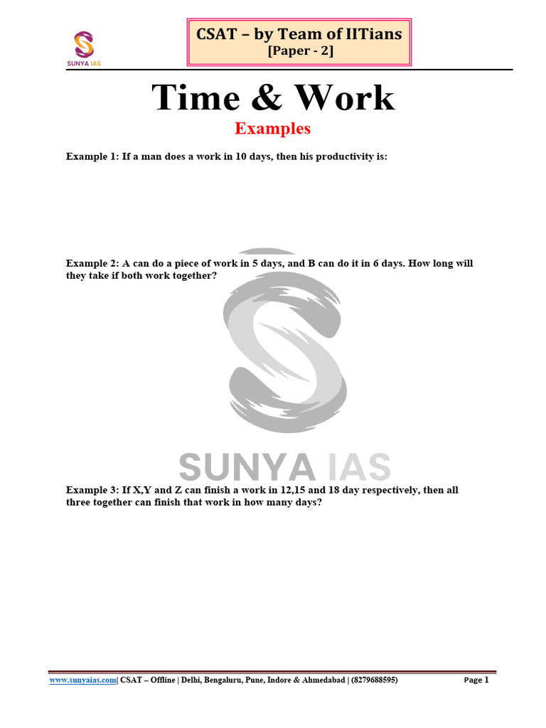 Time & Work - Class Handout | PDF | Chess | Chess Theory