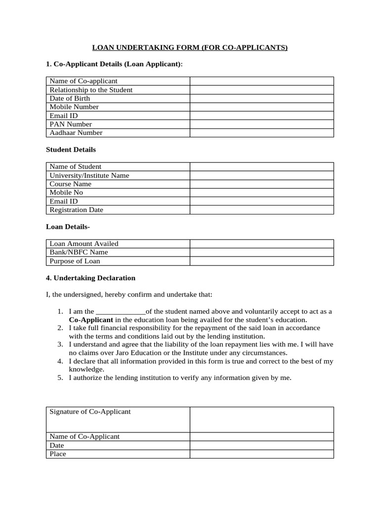 LOAN UNDERTAKING FORM - Revised | PDF