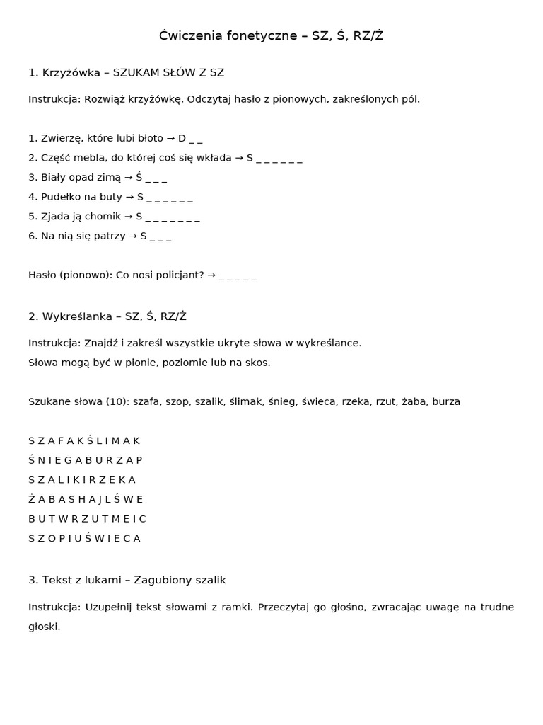 Cwiczenia Fonetyczne SZ SI RZ | PDF