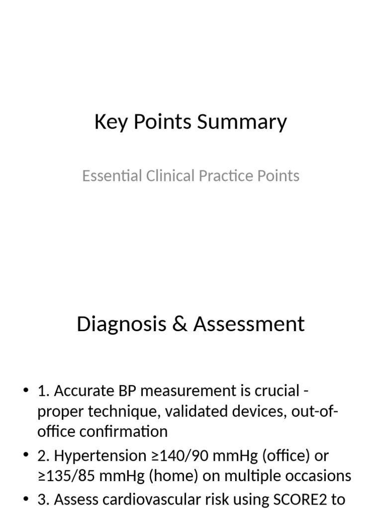 Hypertension Key Points Summary | PDF