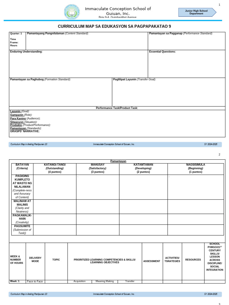 Cmap Esp 9 - Quarter 1 - Based On Matatag 2025 | PDF | Education Theory | Learning
